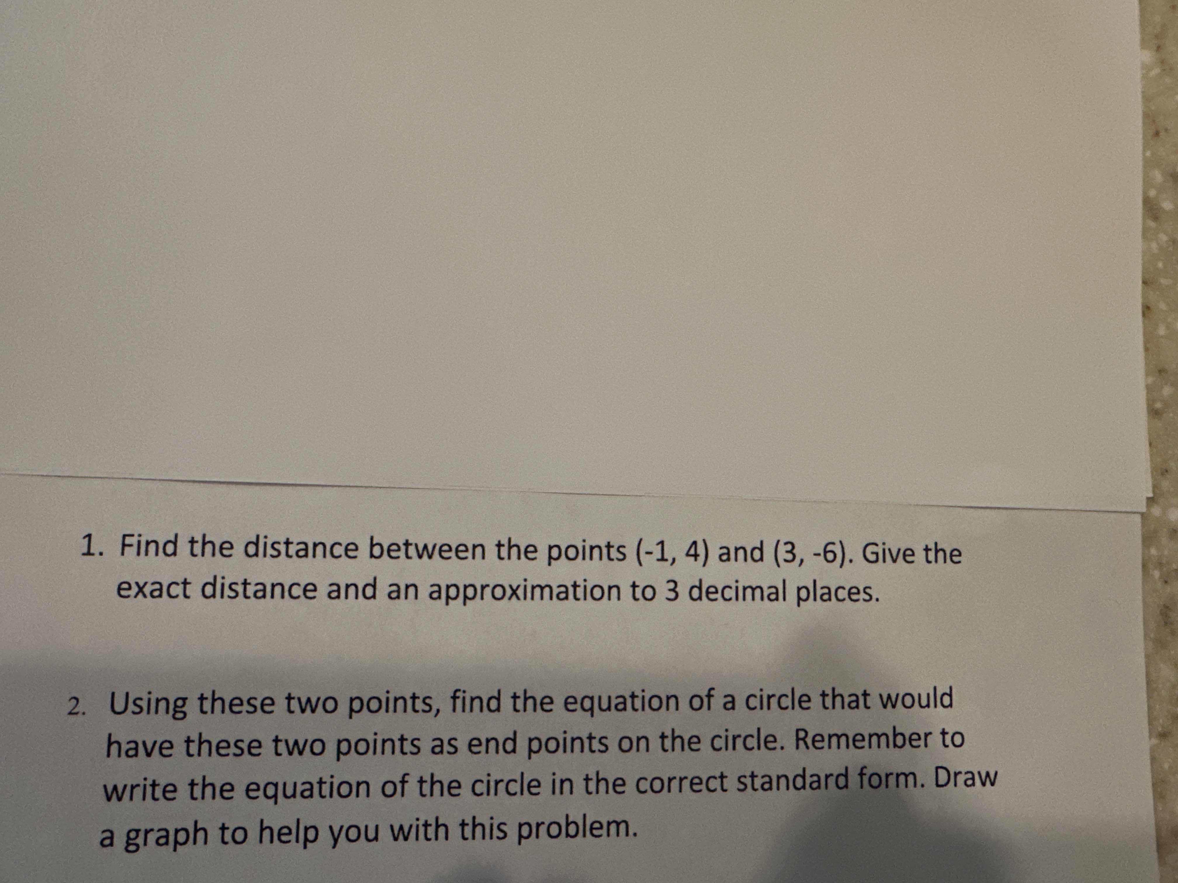 Solved Find the distance between the points (-1,4) ﻿and | Chegg.com
