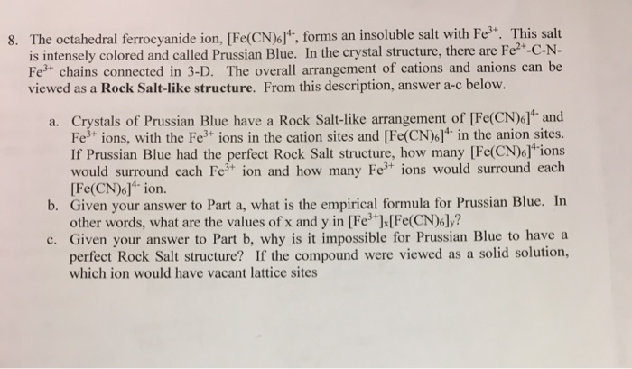Solved 8. The octahedral ferrocyanide ion, [Fe(CN)ot, forms | Chegg.com