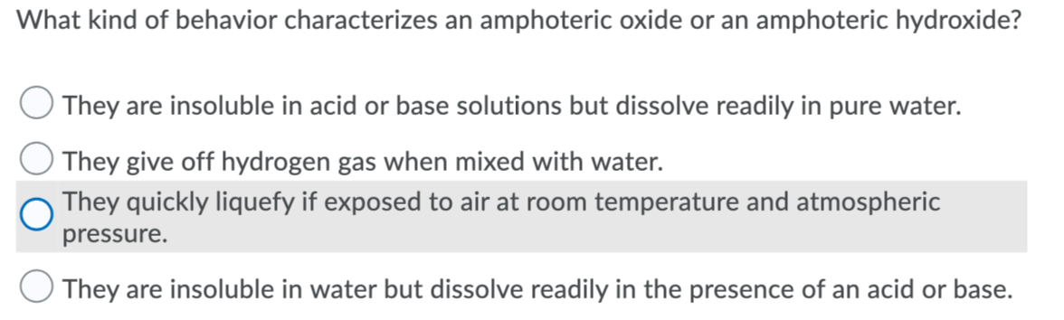 Solved What kind of behavior characterizes an amphoteric | Chegg.com
