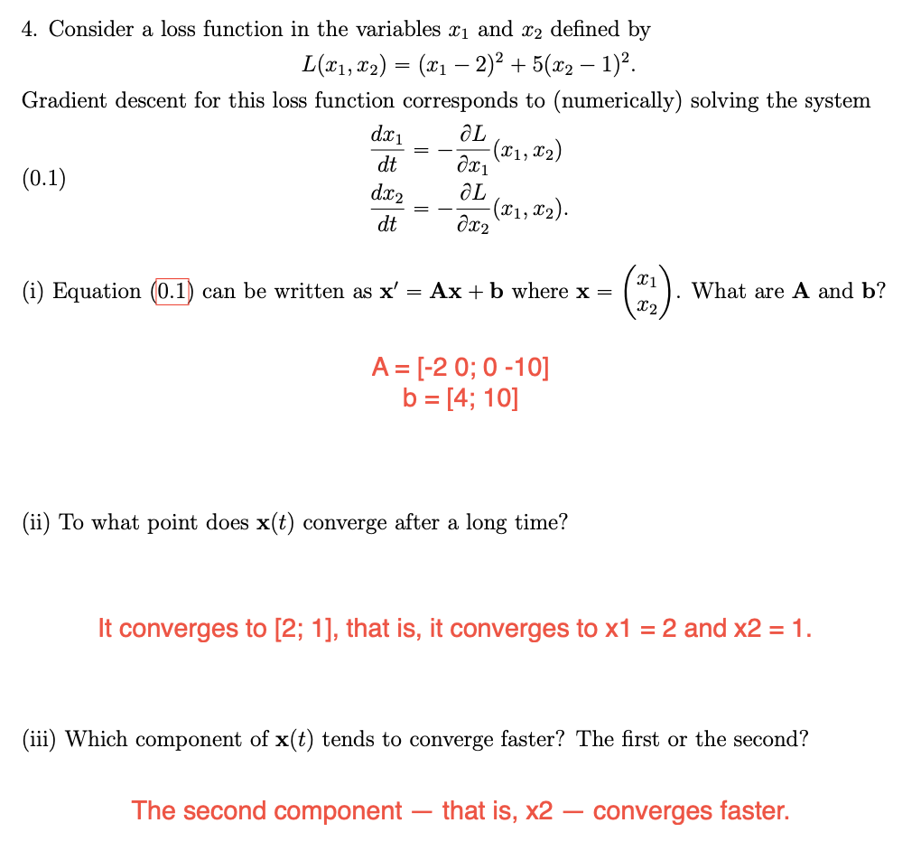 Solved 4. Consider a loss function in the variables x1 and | Chegg.com