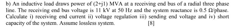 Solved b) An inductive load draws power of (2+j1) MVA at a | Chegg.com