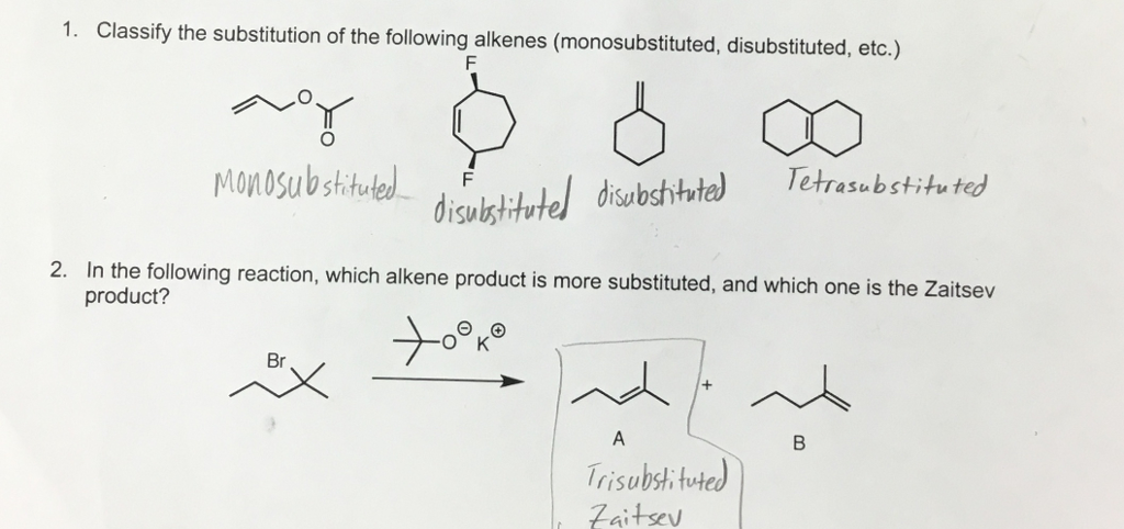 Solved 1. Classify the substitution of the following alkenes | Chegg.com