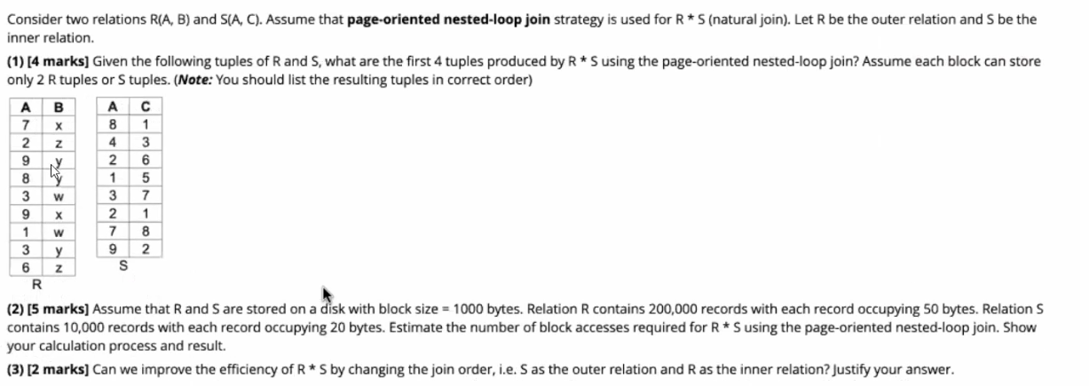 Solved X 1 Z Consider two relations R(A, B) and S(A, C). | Chegg.com
