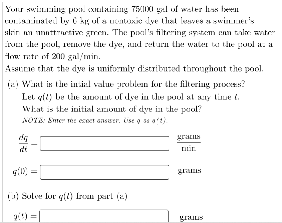 Solved Your swimming pool containing 75000 gal of water has | Chegg.com