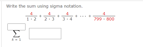 Solved Write the sum using sigma notation. 4 4 4 1.2 2.3 3 4 | Chegg.com