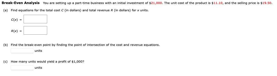 Solved Break-Even Analysis You are setting up a part-time | Chegg.com