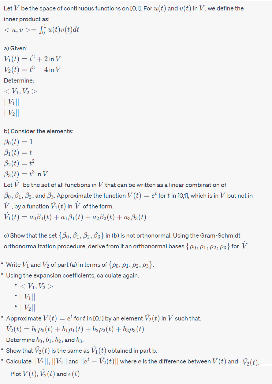 Solved Let V be the space of continuous functions on [0,1]. | Chegg.com