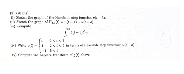 Solved (2) (20 pts) (i) Sketch the graph of the Heaviside | Chegg.com