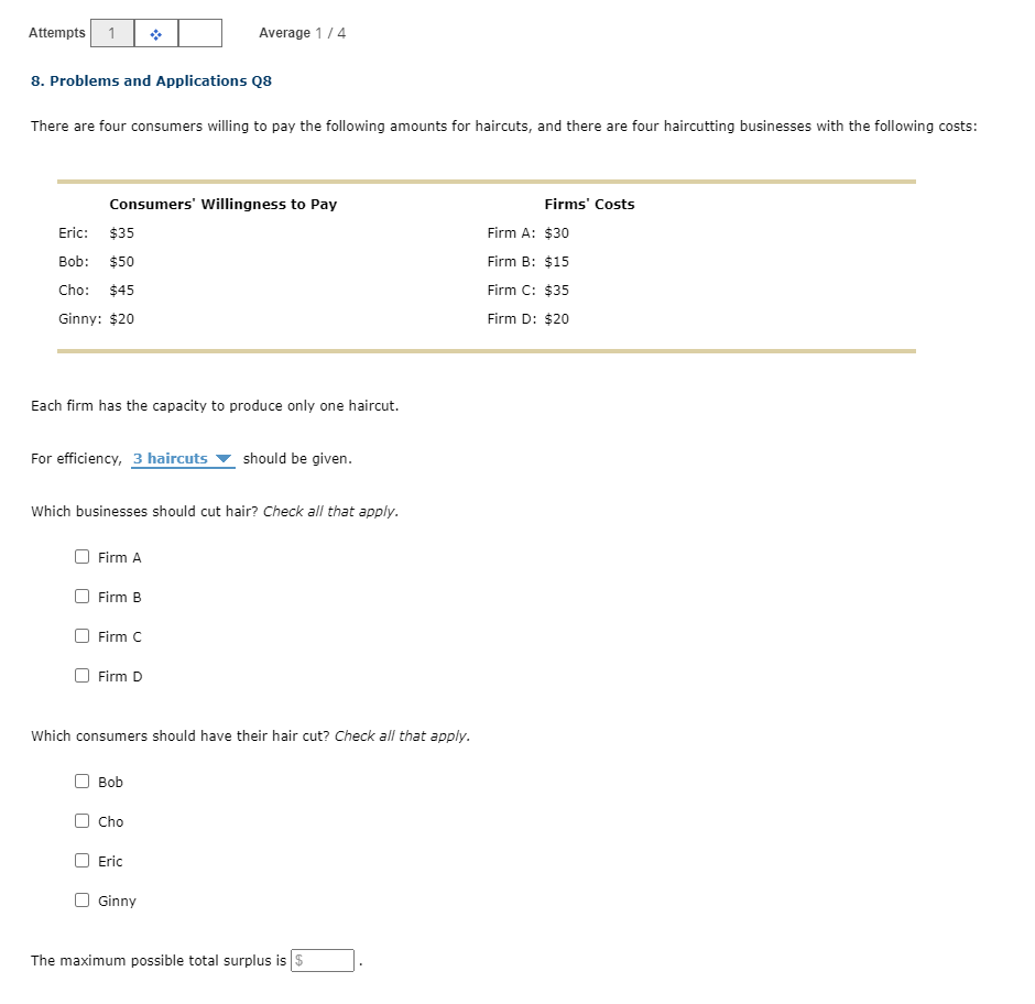 Solved Attempts Average 1/4 8. Problems and Applications Q8 | Chegg.com