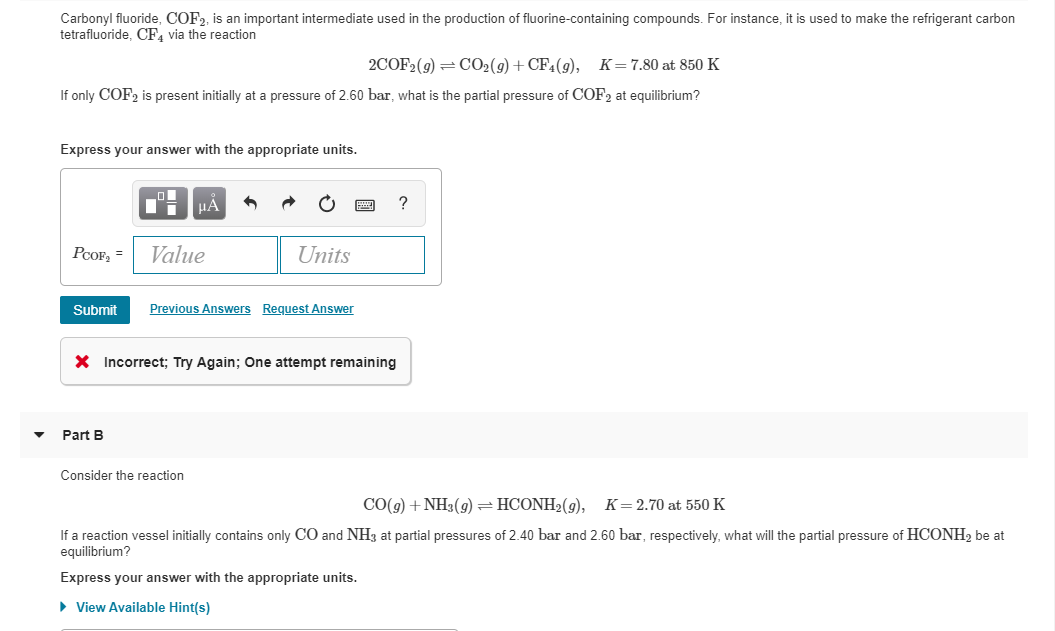 Solved Carbonyl fluoride, COF2, is an important intermediate | Chegg.com