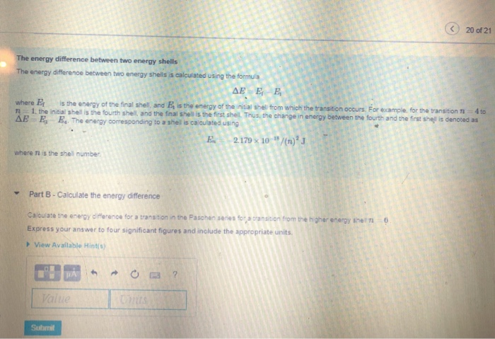 Solved 20 of 21 The energy difference between two energy | Chegg.com