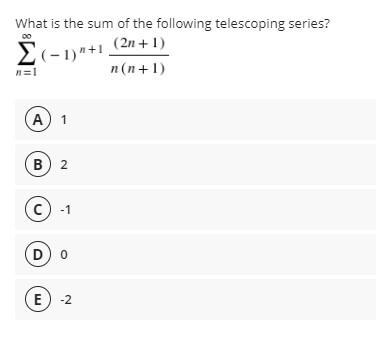 Solved 00 What is the sum of the following telescoping | Chegg.com