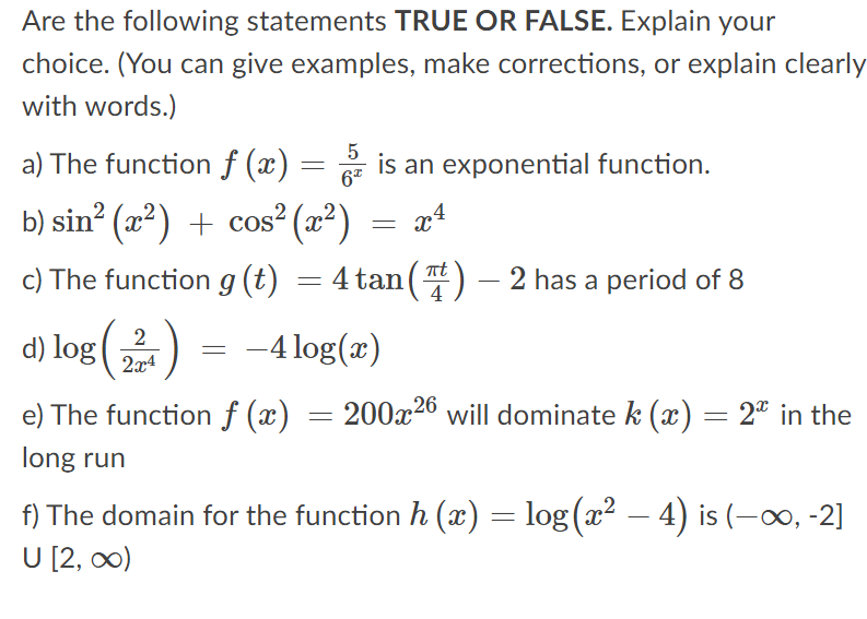Solved 5 = Are the following statements TRUE OR FALSE. | Chegg.com