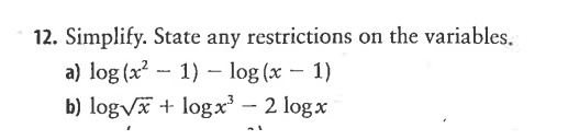 Solved 12. Simplify. State any restrictions on the | Chegg.com