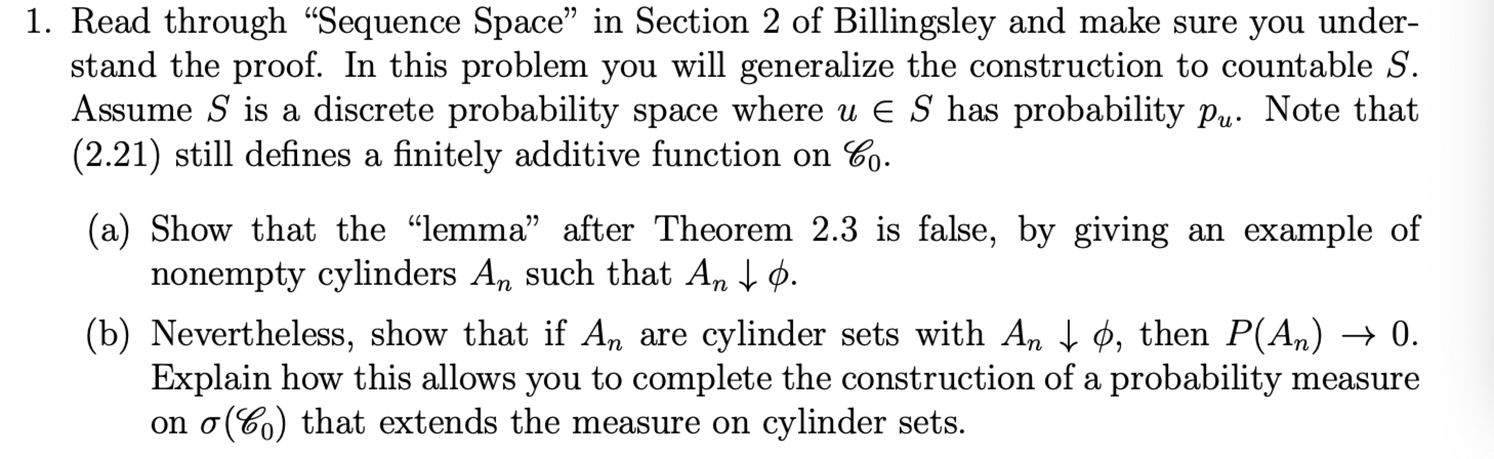 1. Read through "Sequence Space" in Section 2 of | Chegg.com