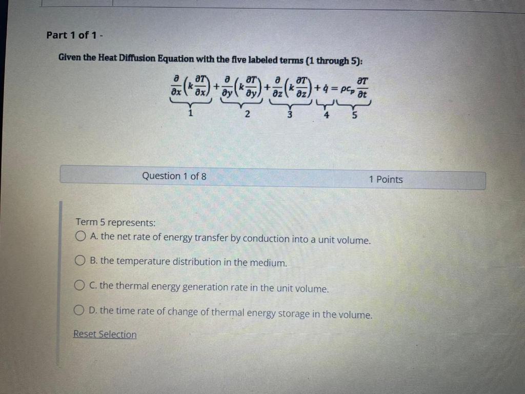 Solved Given the Heat Diffusion Equation with the five | Chegg.com