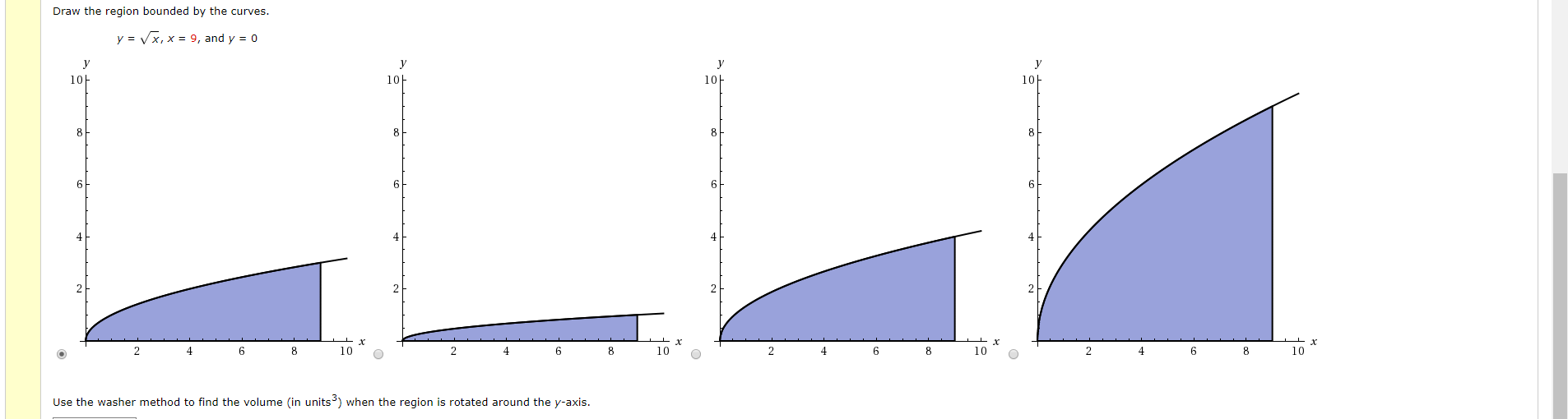 Solved Draw the region bounded by the curves. y = x, x = 9, | Chegg.com