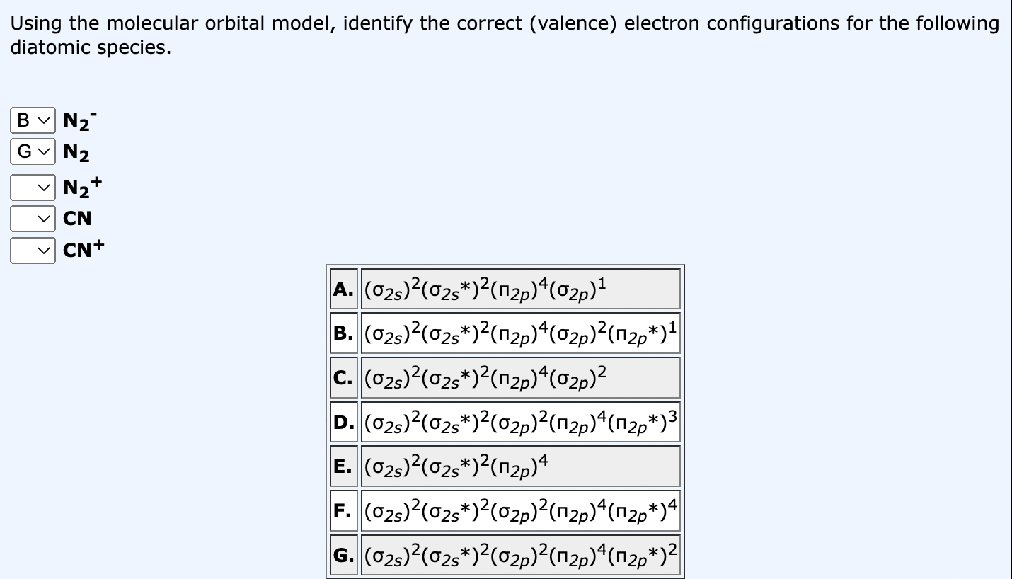 Solved Using The Molecular Orbital Model Identify The