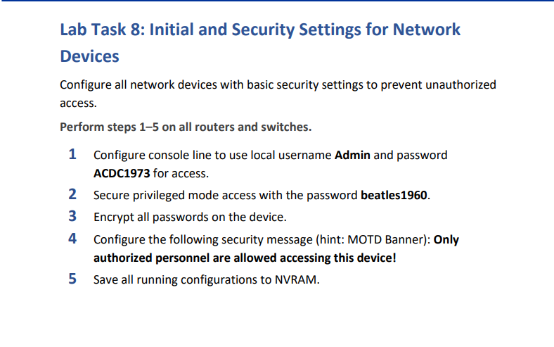 Solved Lab Task 8: Initial and Security Settings for Network | Chegg.com