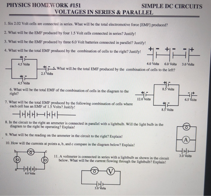 Solved PHYSICS HOMEWORK #151 SIMPLE DC CIRCUITS VOLTAGES IN | Chegg.com