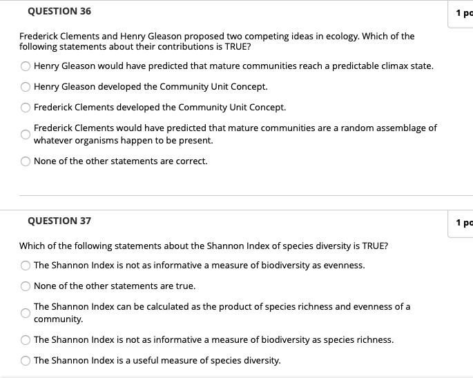 Solved QUESTION 36 1 pc Frederick Clements and Henry Gleason | Chegg.com