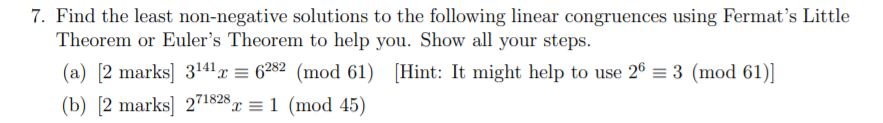 Solved 7. Find the least non-negative solutions to the | Chegg.com