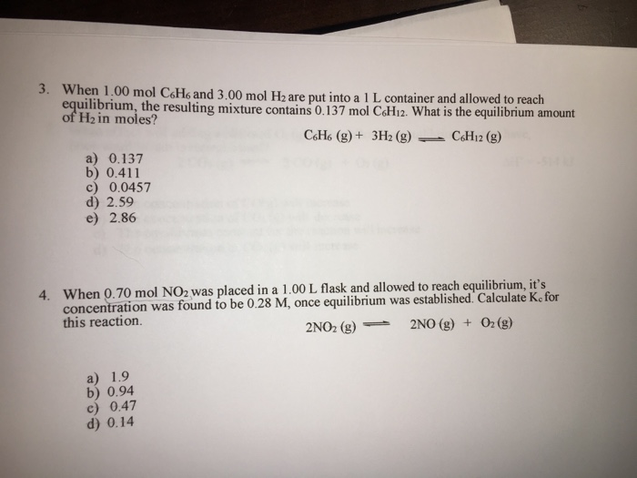 Solved 3. hen 1.00 mol C6He and 3.00 mol H2 are put into a 1 | Chegg.com