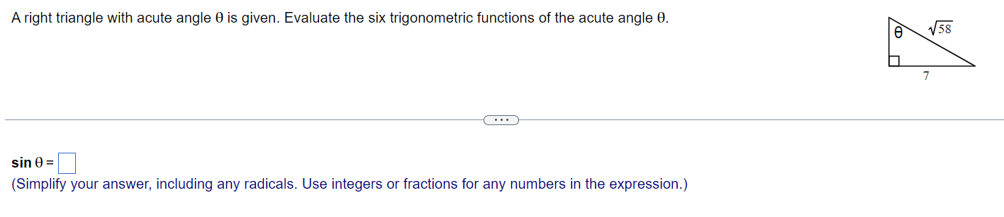 Solved A right triangle with acute angle θ is given. | Chegg.com