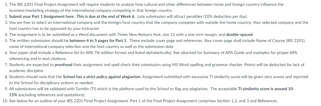 Solved 1. The IBS 2201 Final Project Assignment will require | Chegg.com