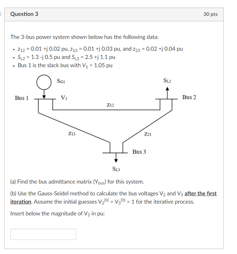 Solved Question 3 30 pts The 3-bus power system shown below | Chegg.com Solved Question 3 30 pts The 3-bus power system shown below | Chegg.com