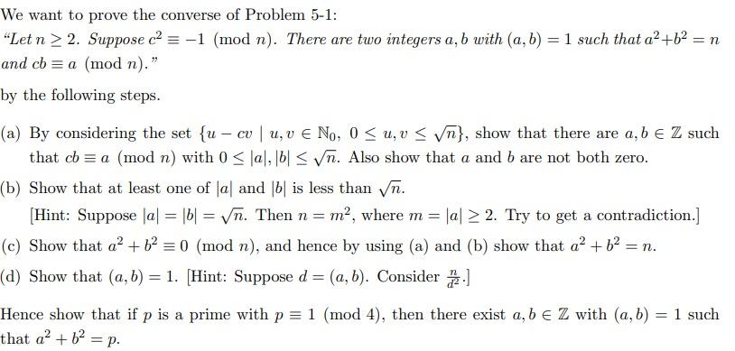 We want to prove the converse of Problem 5−1 : "Let | Chegg.com