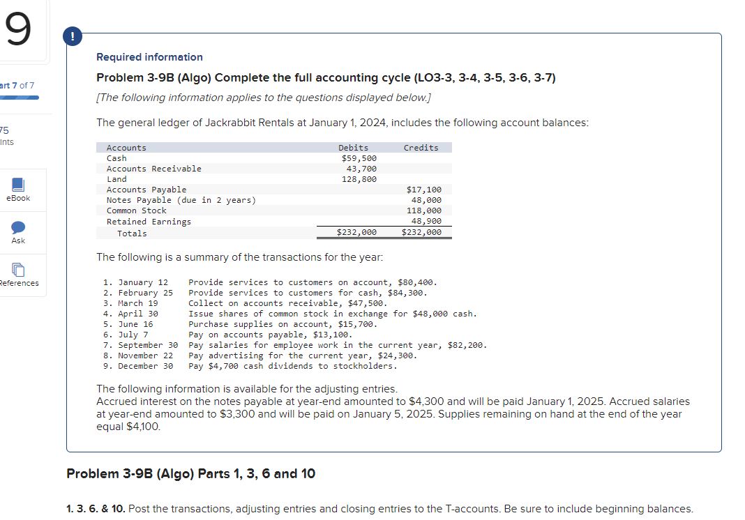 Solved Required informationProblem 3-9B (Algo) ﻿Complete the | Chegg.com