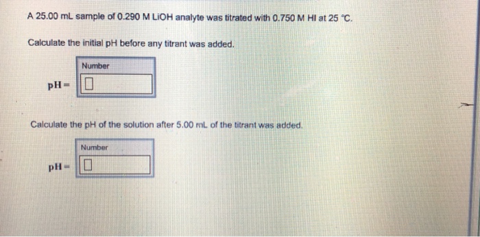 Solved A 25.00 mL sample of 0.290 M LioH analyte was | Chegg.com