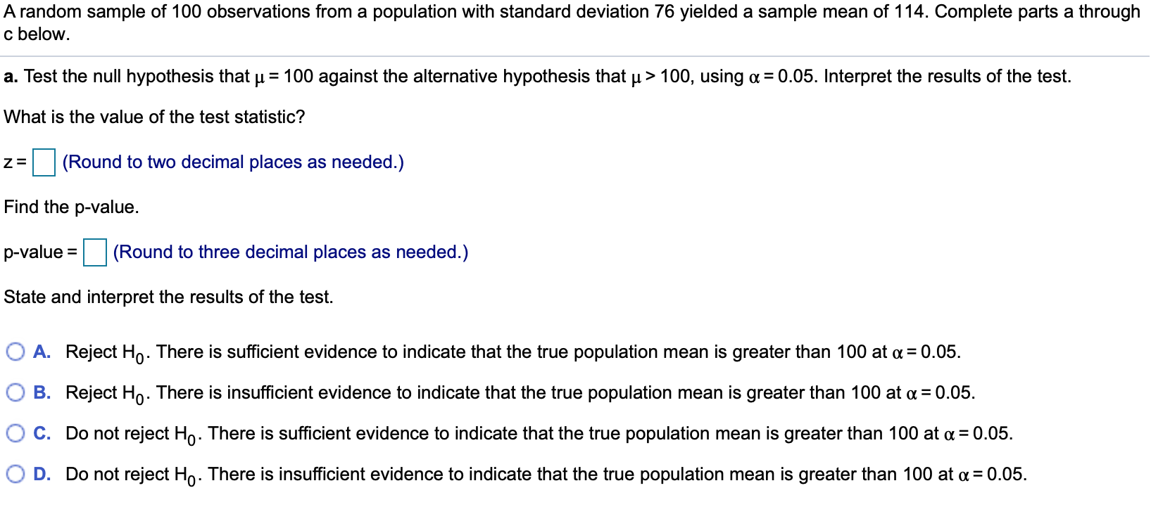 Solved A random sample of 100 observations from a population | Chegg.com