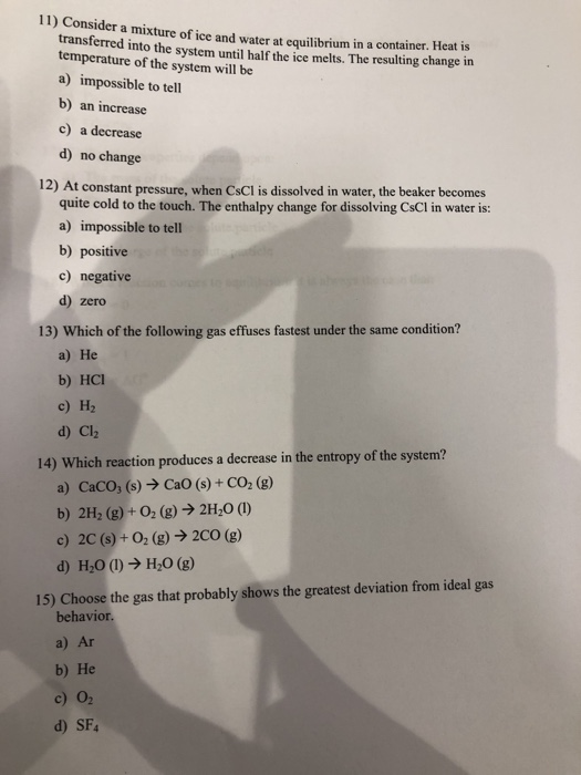 Solved Icode amxture of ice and water at equilibrium in a | Chegg.com
