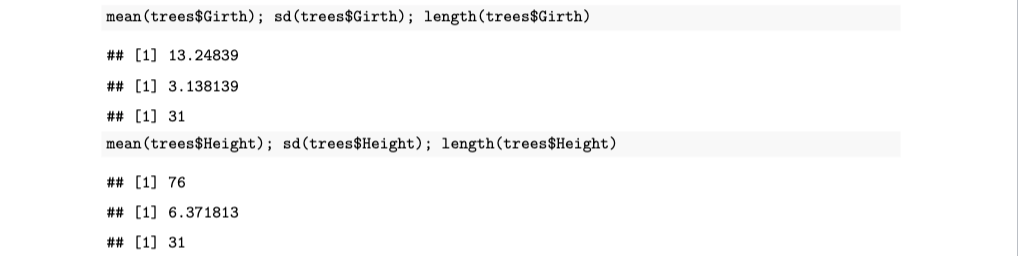 Solved Consider the tree data set in R, trees. (You can | Chegg.com