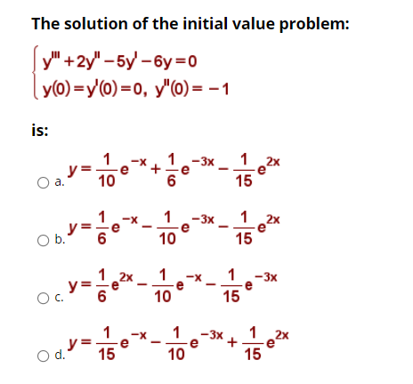 Solved The solution of the initial value problem: y" +27" - | Chegg.com