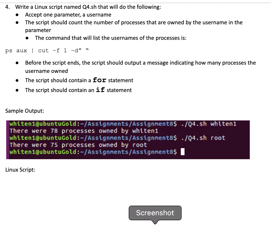 Solved 4. Write a Linux script named Q4.sh that will do the | Chegg.com