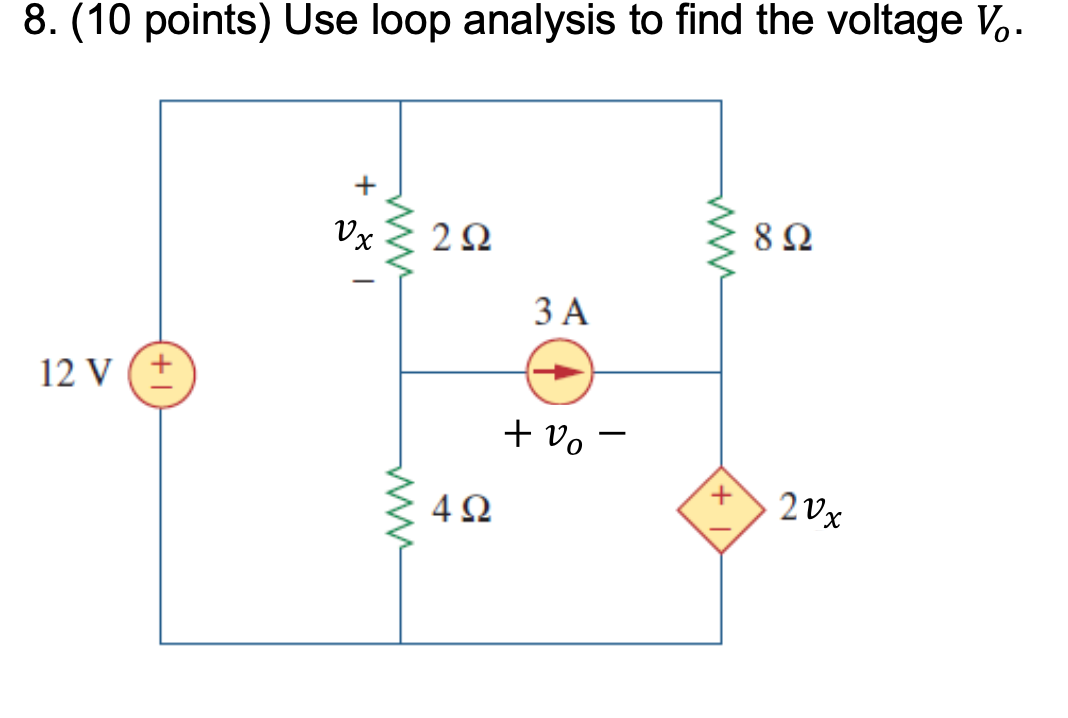 Solved 8. (10 points) Use loop analysis to find the voltage | Chegg.com