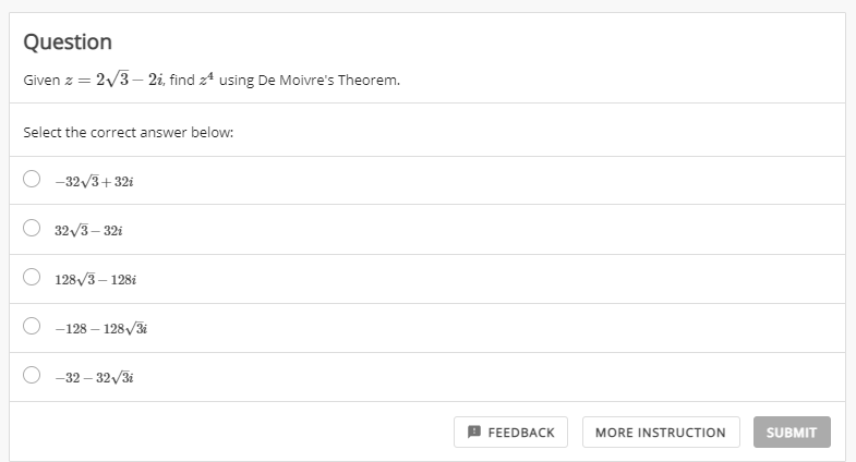 Solved Question Given z = 2/3 – 2i, find 24 using De | Chegg.com