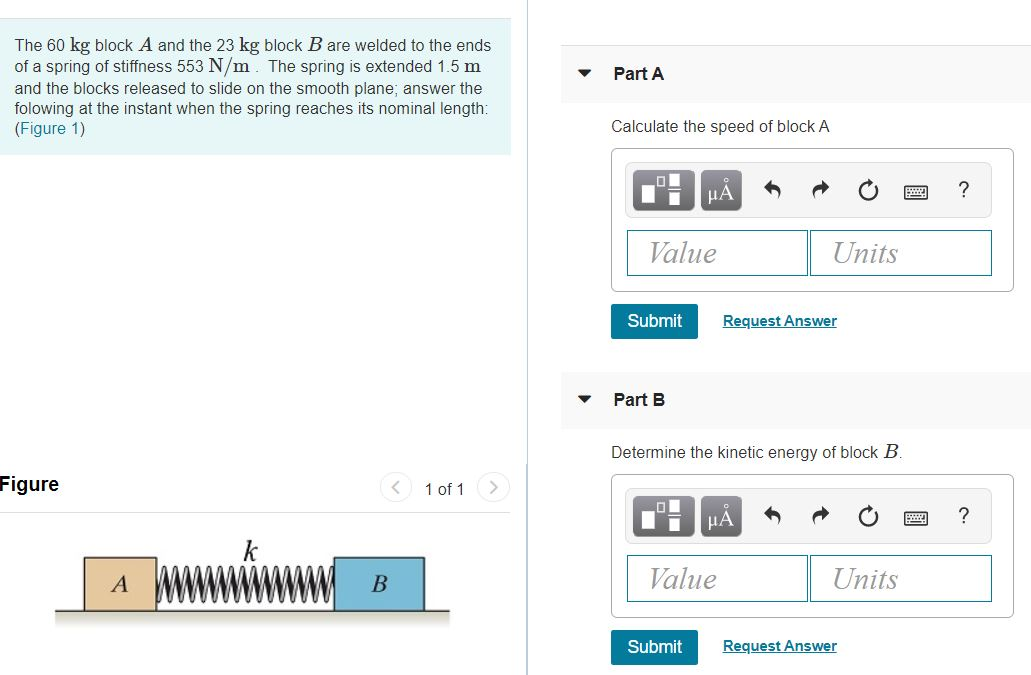 Solved Part A The 60 kg block A and the 23 kg block B are | Chegg.com