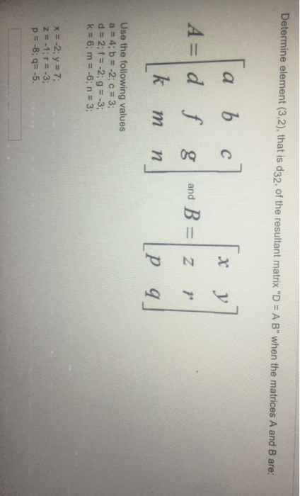 Solved Determine element (3, 2), that is d_32, of the | Chegg.com