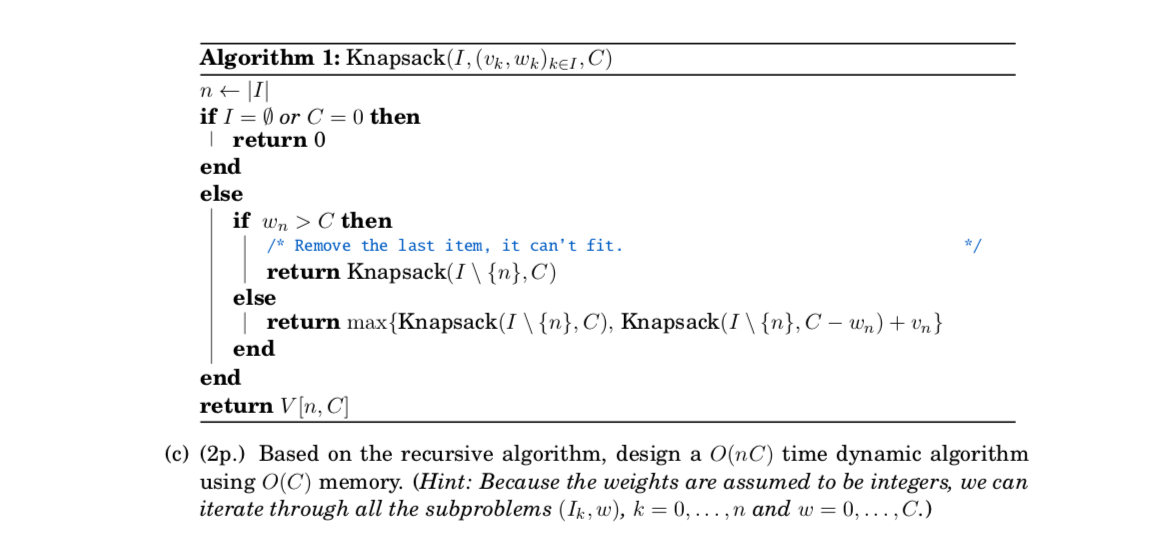 Individual exercise: Knapsack. Consider the following | Chegg.com