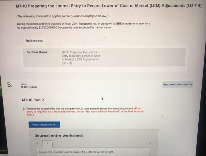 Solved M7-10 Preparing the Journal Entry to Record Lower of | Chegg.com