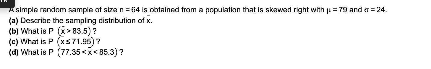 Solved simple random sample of size n=64 is obtained from a | Chegg.com