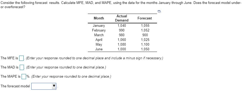 Solved Consider the following forecast results. Calculate | Chegg.com