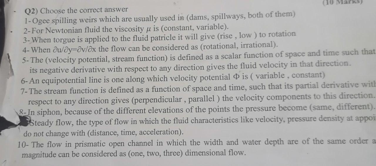 Solved Q2) Choose the correct answer (10 Marks) 1-Ogee | Chegg.com