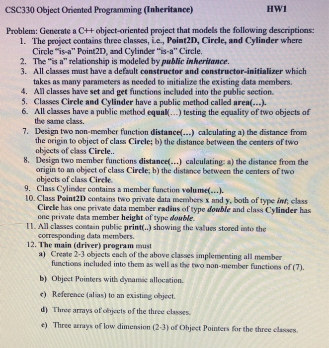 Solved Csc330 Object Oriented Programming Inheritance Hw1 
