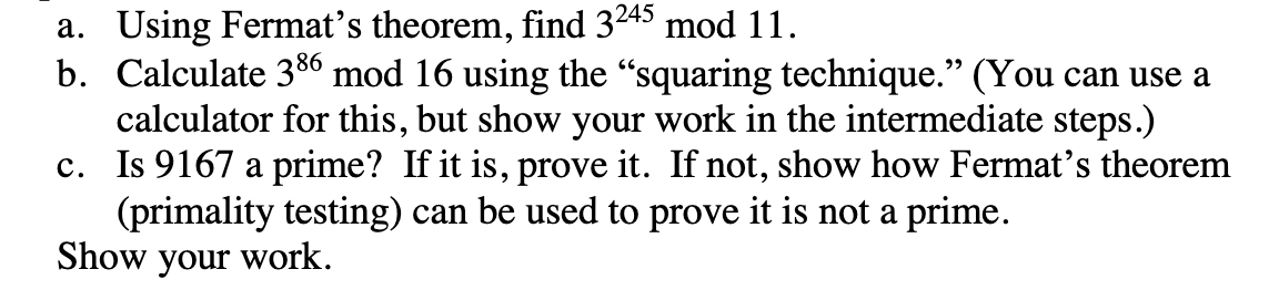 a. Using Fermat's theorem, find 3245mod11. b. | Chegg.com