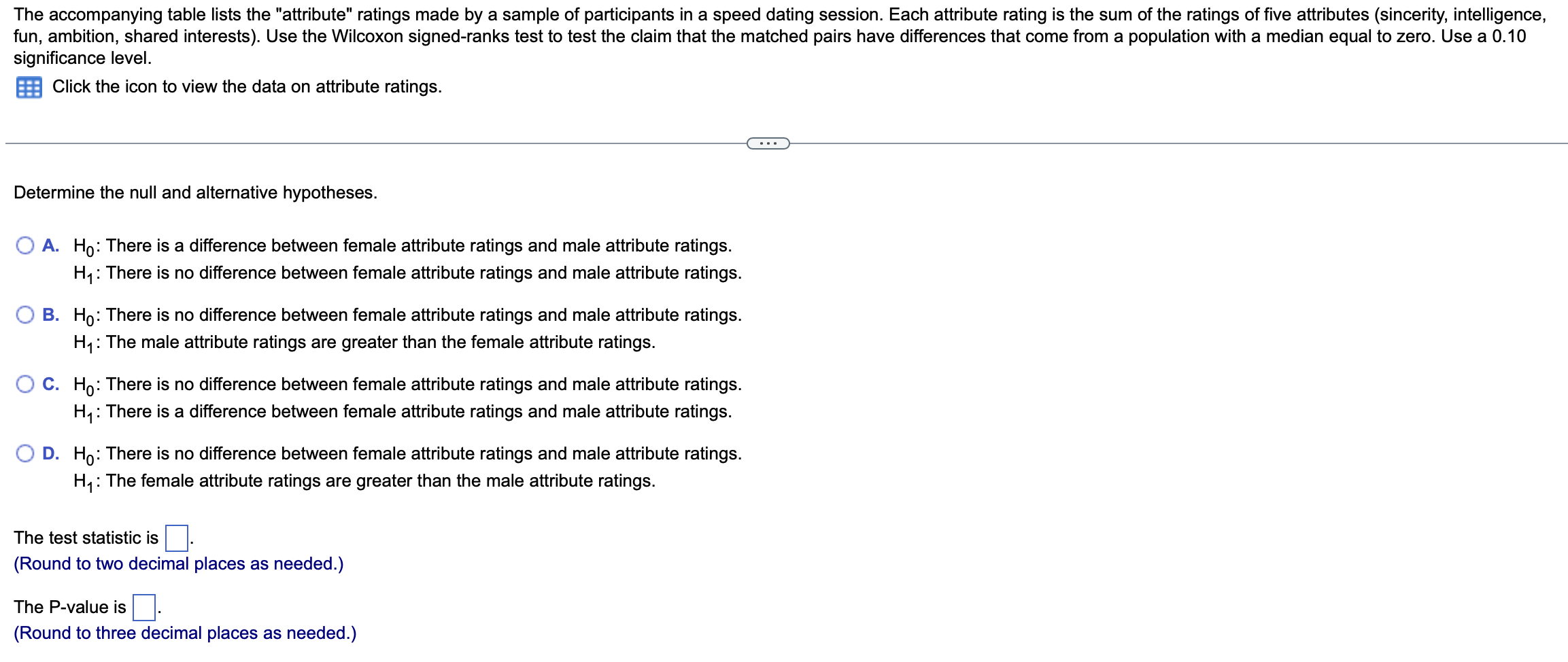 The accompanying table lists the "attribute" ratings | Chegg.com